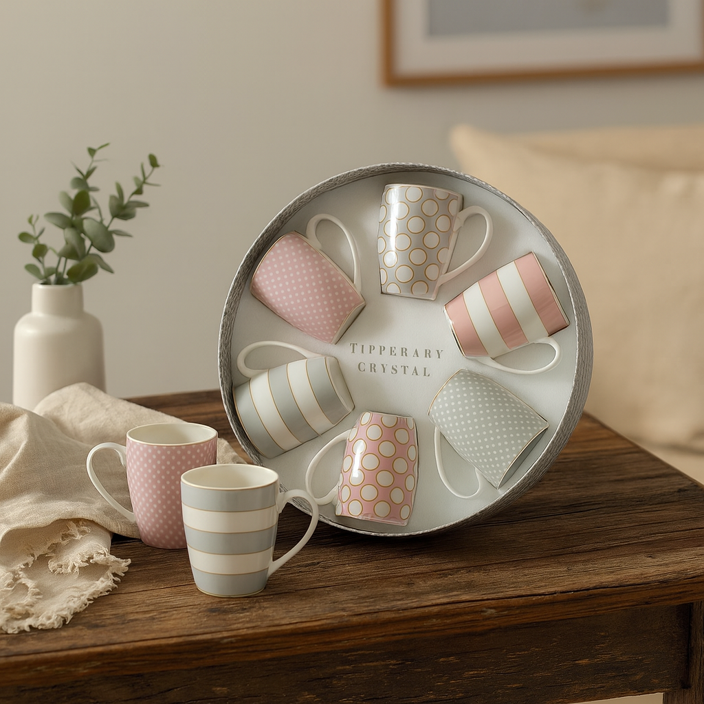 Tipperary Crystal Set 6 Bone China Mugs - Spots & Stripes Party Pack ...