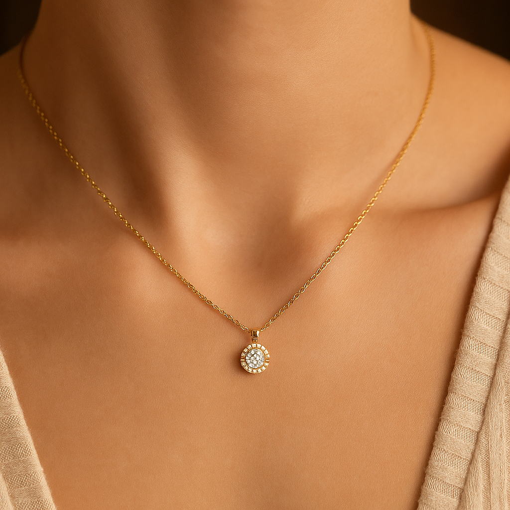 Absolute Jewellery Gold Semi Halo Stone Set Stud Pendant & Chain ...