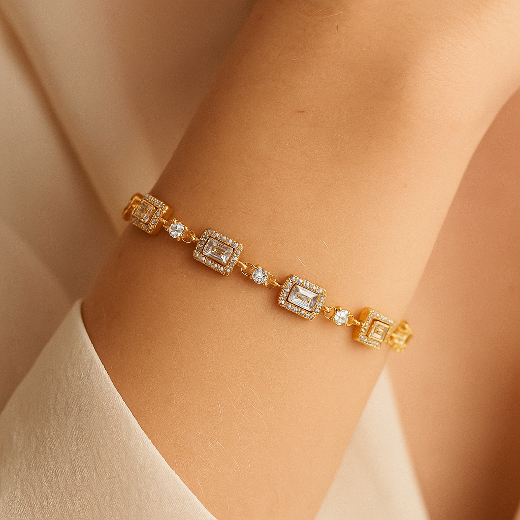 Absolute Jewellery Emerald Cut Halo Gold Bracelet – Tierneys Gifts