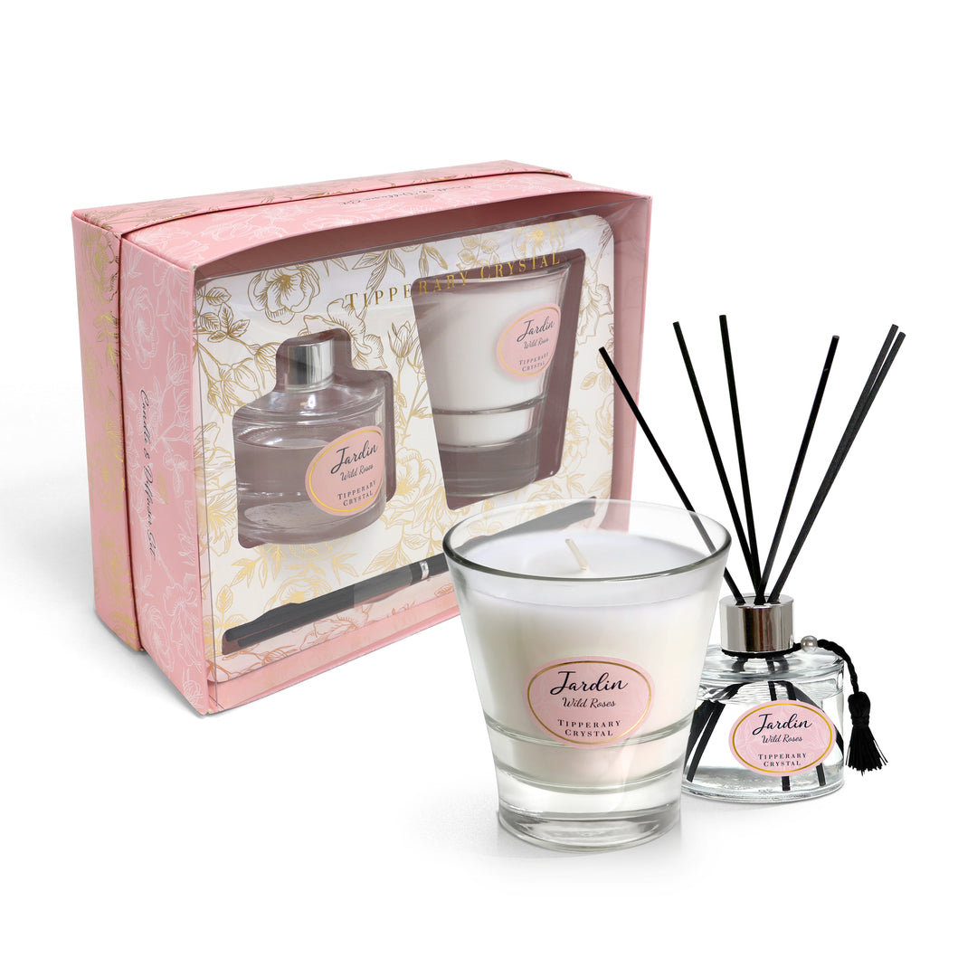 Tipperary Crystal Jardin Wild Roses Candle & Diffuser Set – Tierneys Gifts